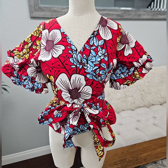 TRIBE OF DUMO | Tops | Tribe Of Dumofloral Crossbody Tie Top Ruffled ...